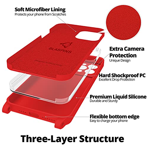 blaspins Crossbody Lanyard Strap Case for iPhone 13 Mini, Neck Cross Body, Adjustable Holder Removable, Drop Protection Shockproof, Hands-Free Silicone Case 5.4 inch, 150 cm Strap, iP13mini - Red