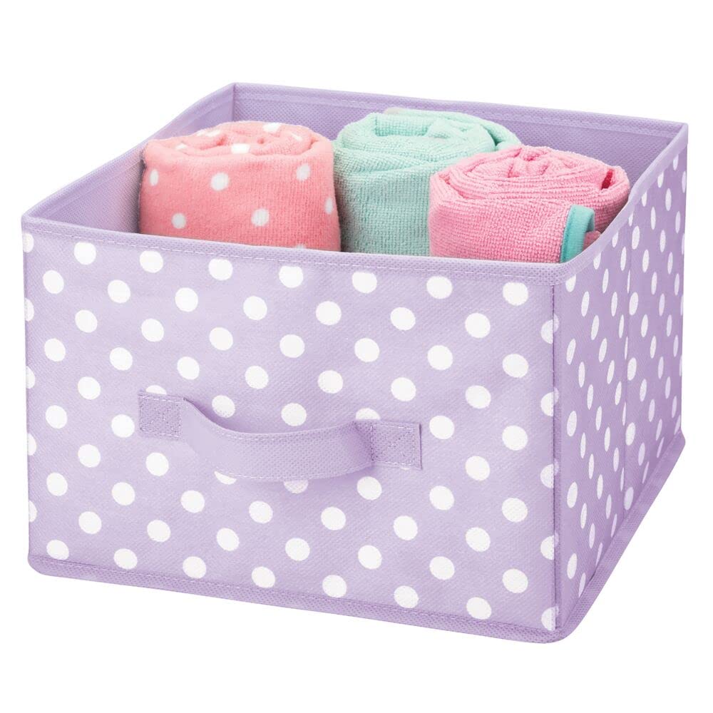mDesign Fabric Bin for Cube Organizer - Foldable Storage Cube - Collapsible Closet Storage - Cloth Bin Box for Child/Kids Bedroom, Nursery, Toy Room - Polka Dot Print - 10 Pack - Light Purple/White