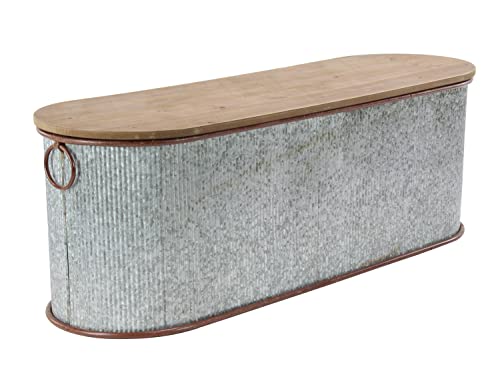 Deco 79 Metal Storage Bench with Brown Wood Top, Set of 3 48", 23", 23"W, Brown