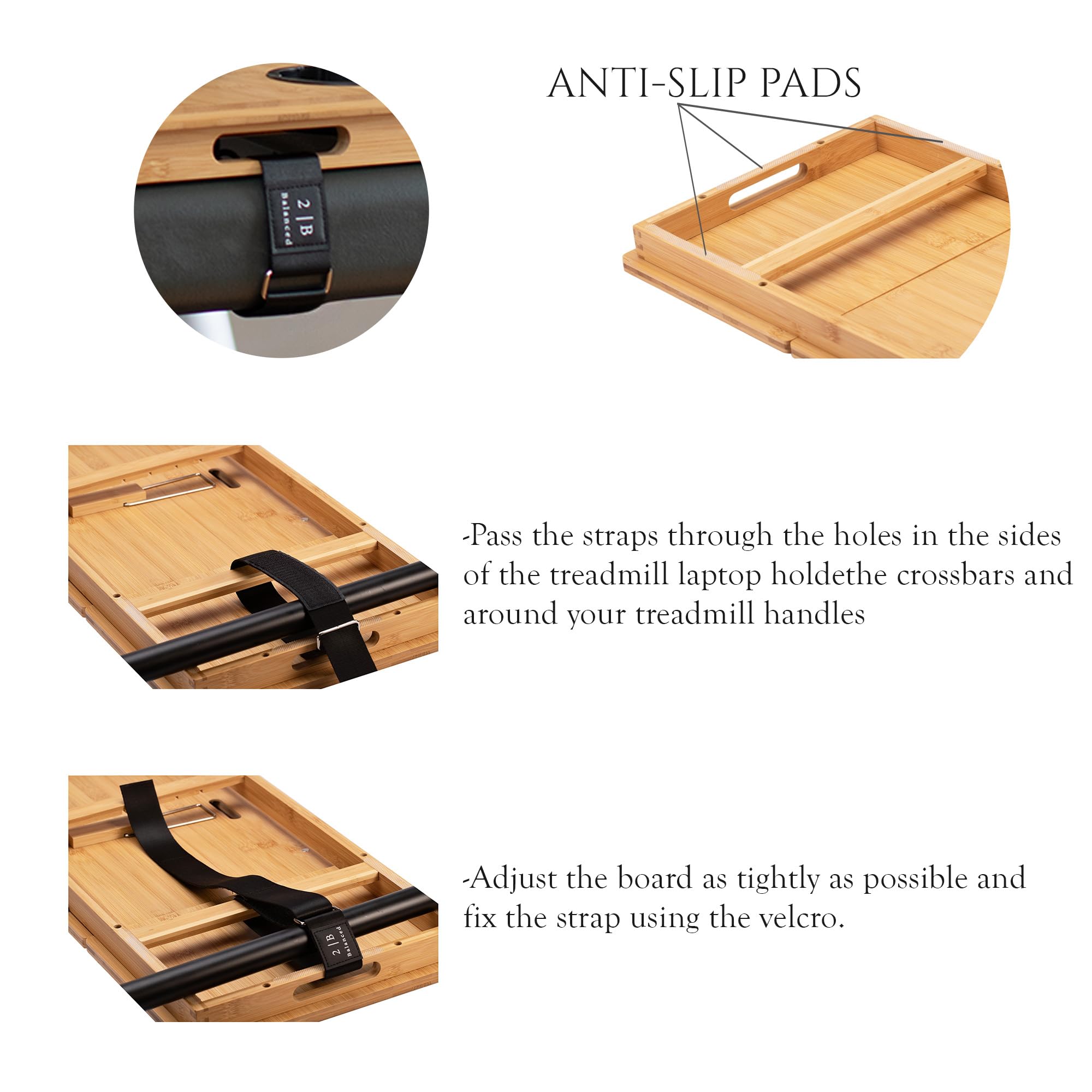 2B Balanced Treadmill Desk Attachment | Fits Treadmills Up to 32" Wide | Crafted from Bamboo | Adjustable Height for Better Posture | Securely Holds Laptop, iPad, Phone, Book