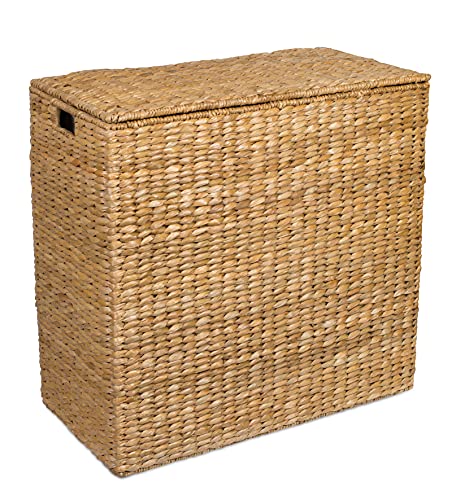BirdRock Home Oversized Divided Hamper with Liners (Honey) - Made of Natural Woven Seagrass Fiber - Organize Laundry - Cut-Out Handles for Easy Transport - Includes 2 Liners