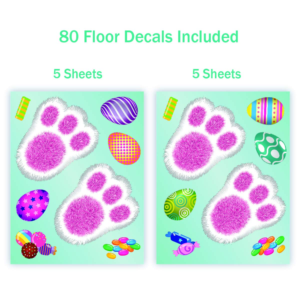 Easter Decorations Bunny Footprints Kit β 80 Total Paw Print Egg & Candy Floor Decals