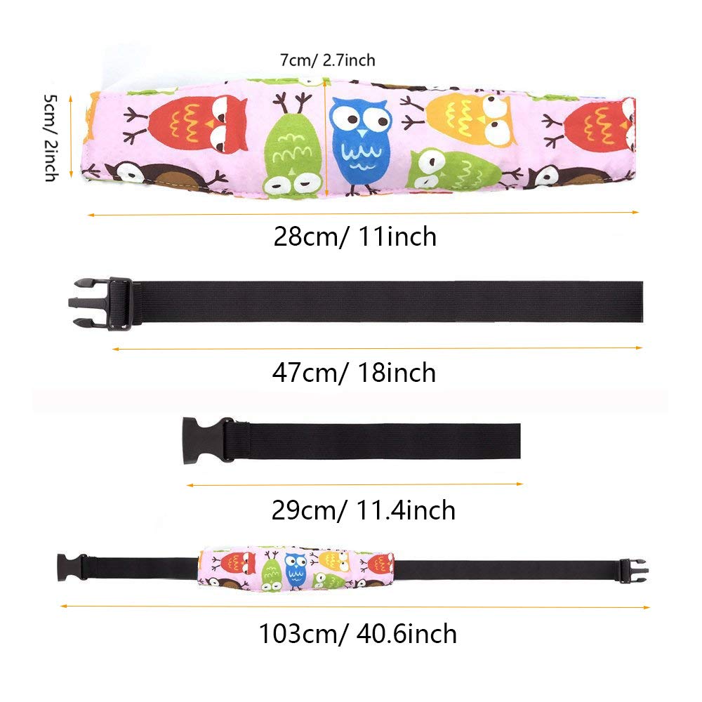 G-Tree 2 Pcs Fixing Band Baby Kid Head Support Holder Owl Print Sleeping Belt Car Seat Sleep Nap Holder Belt Baby Stroller Safety Seat Holder Belt(Pink)
