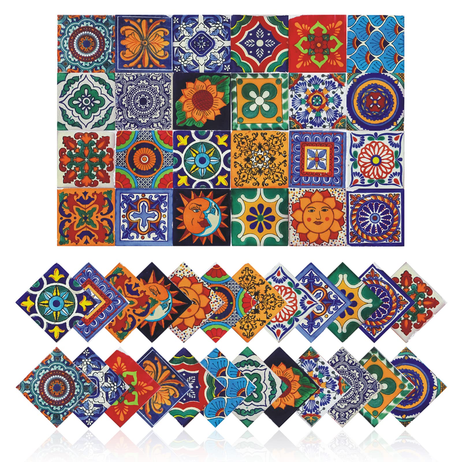 Cendray 24Pcs Tile Stickers Wall Decor Bathroom Kitchen Wall Sticker Waterproof PVC Decoration Stickers - 2D Sticker with Retro Design in Mosaic Style (4 x 4 Inch)