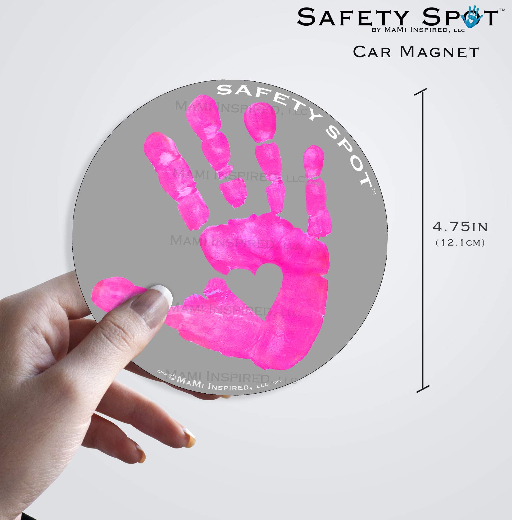 Safety Spot Magnet - Kids Handprint for Car Parking Lot Safety - Gray Background (Green)