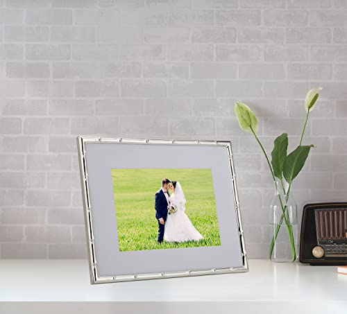 8x10'' Bamboo Detail Designs Silver Metal Picture Frame with Mat for 5x7'' Set of 2, Narrow Silver Plated Photo Frames 5 x7'' With Soft Touch Velvet Backing for Desktop and Wall Décor(Silver)
