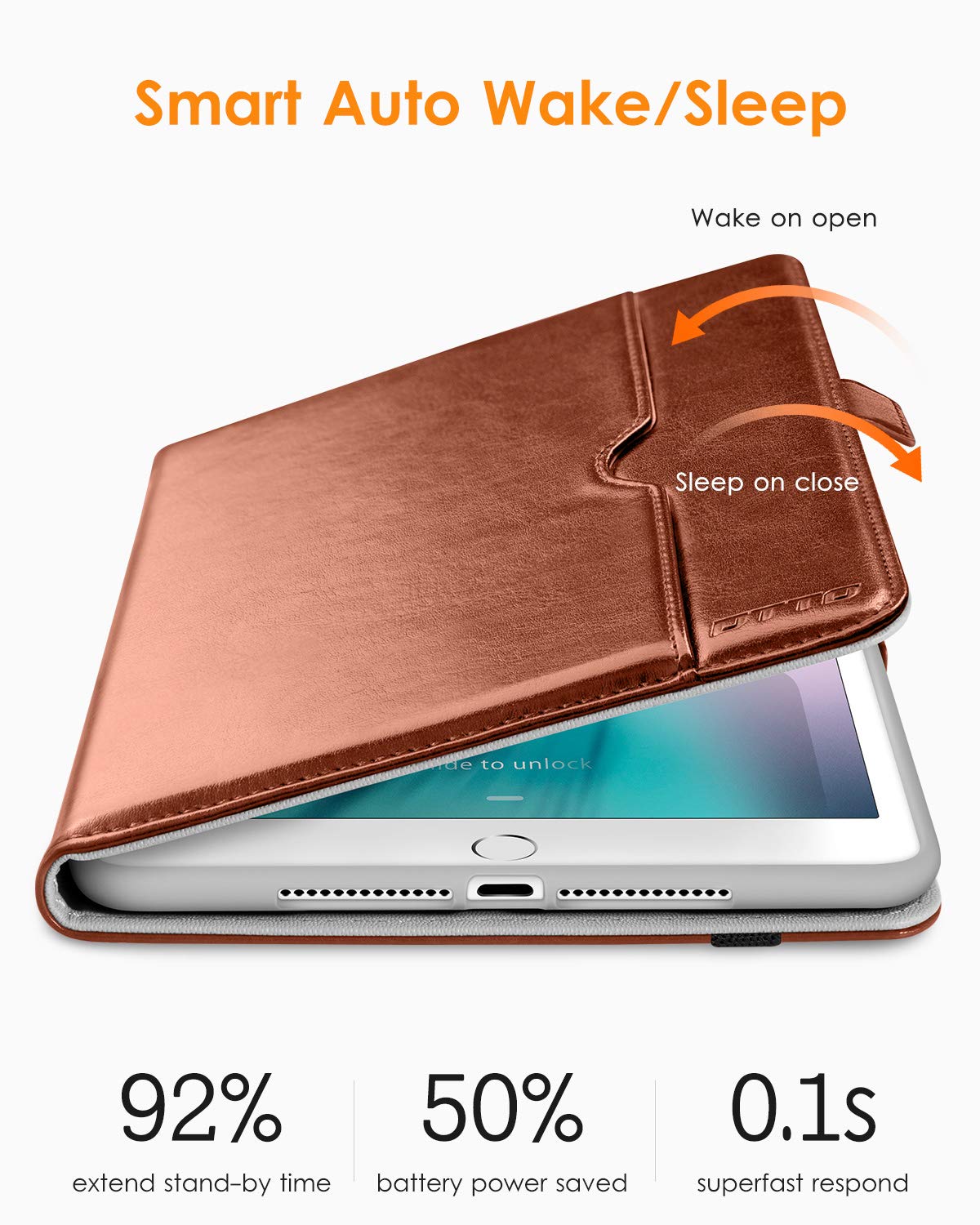 DTTO for iPad 9.7 Inch 5th/6th Generation 2018/2017 Case with Apple Pencil Holder, Premium Leather Folio Stand Cover Case for Apple iPad 9.7 inch, Also Fit iPad Pro 9.7/Air 2/Air - Brown
