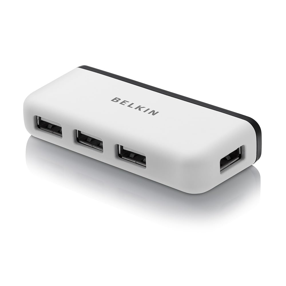 Belkin Travel 4-Port USB 2.0 Hub with Built-In Cable Management (White)