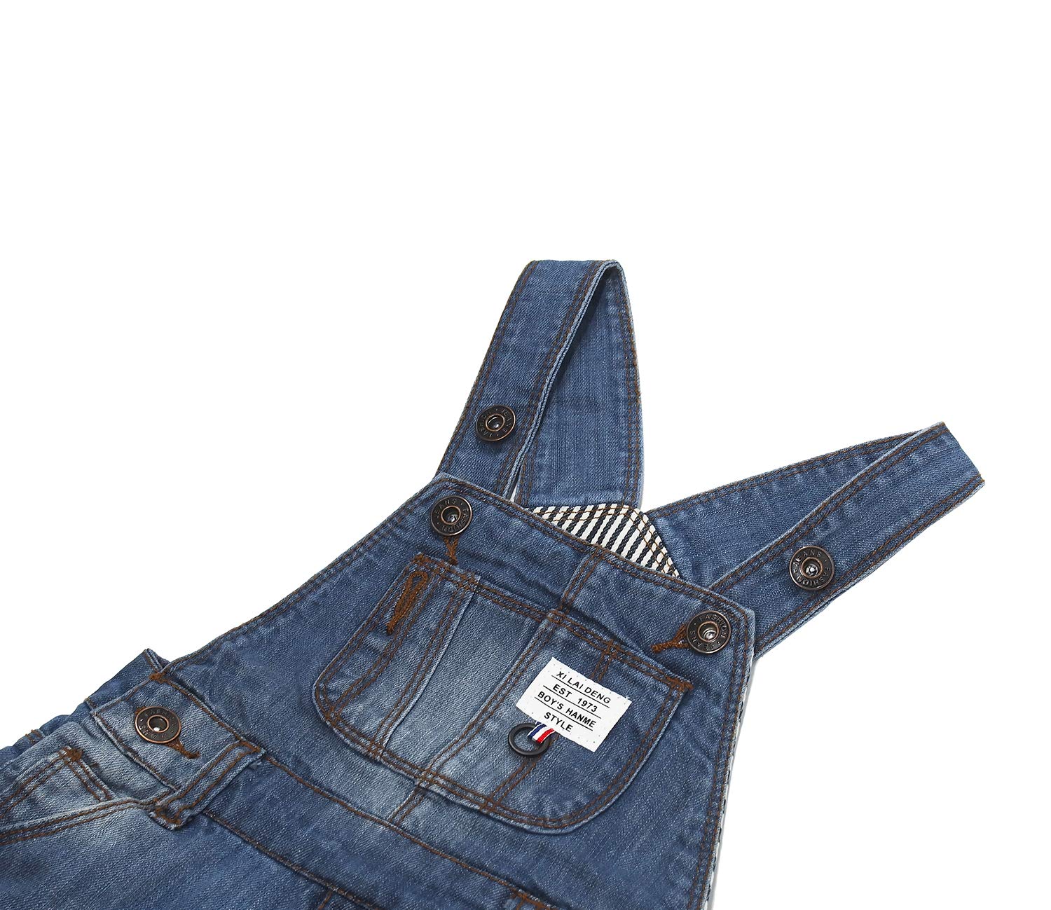KIDSCOOL SPACE Baby & Little Boys Big Bib Pocket Stripe Cuffed Bottom Denim Shortalls,Blue,2-3 Years