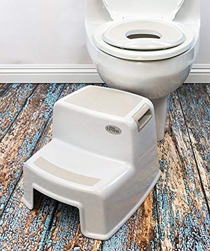Dual Height 2 Step Stool for Kids | Slip Resistant Soft Grip Toddler's Stool for Potty Training and Use in The Bathroom or Kitchen | BPA Free for Comfort and Safety (2 Pack, Grey)