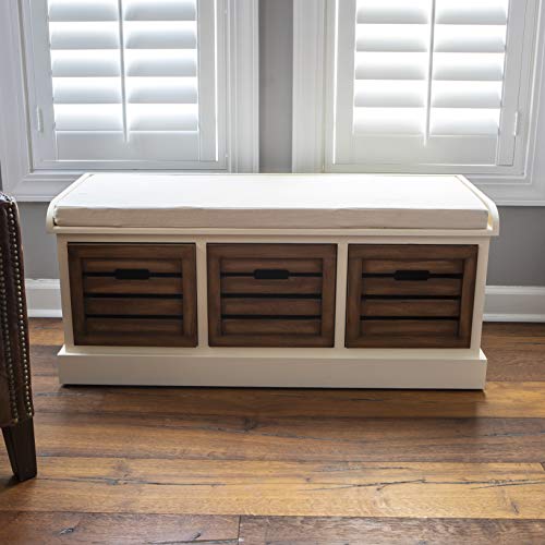 Decor Therapy Melody Three Drawer Bench with Cushion Wood White Honeynut (FR6337) White and Honey