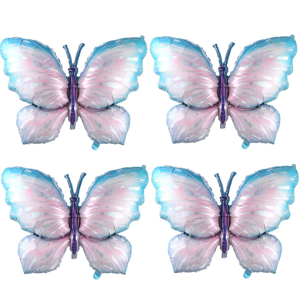 Butterfly Balloons 4 Pieces 40inch Blue Purple Butterfly Foil Mylar Balloons for Butterfly Themed Party Wedding Birthday Baby Shower Party Decoration (Blue)