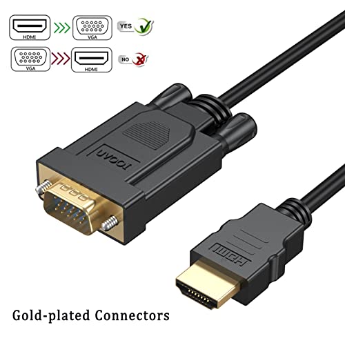 HDMI to VGA Cable 6FT, Unidirectional HDMI to VGA 6' Video Adapter (Male to Male) Compatible for Raspberry Pi, Roku,Computer, Desktop, Laptop, PC, Monitor, Projector, HDTV and More