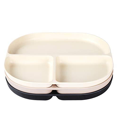shopwithgreen Bamboo Kids Divided Plates Set, 3 Pack Reusable Toddler Compartment Plates, Baby Dishes tableware, BPA free, Dishwasher Safe, Healthy Dinner Plates