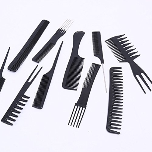 Hair Care Comb Anti Static Coarse Fine Toothed Tail Teasing Waves Pick Combs Set of 10,Black