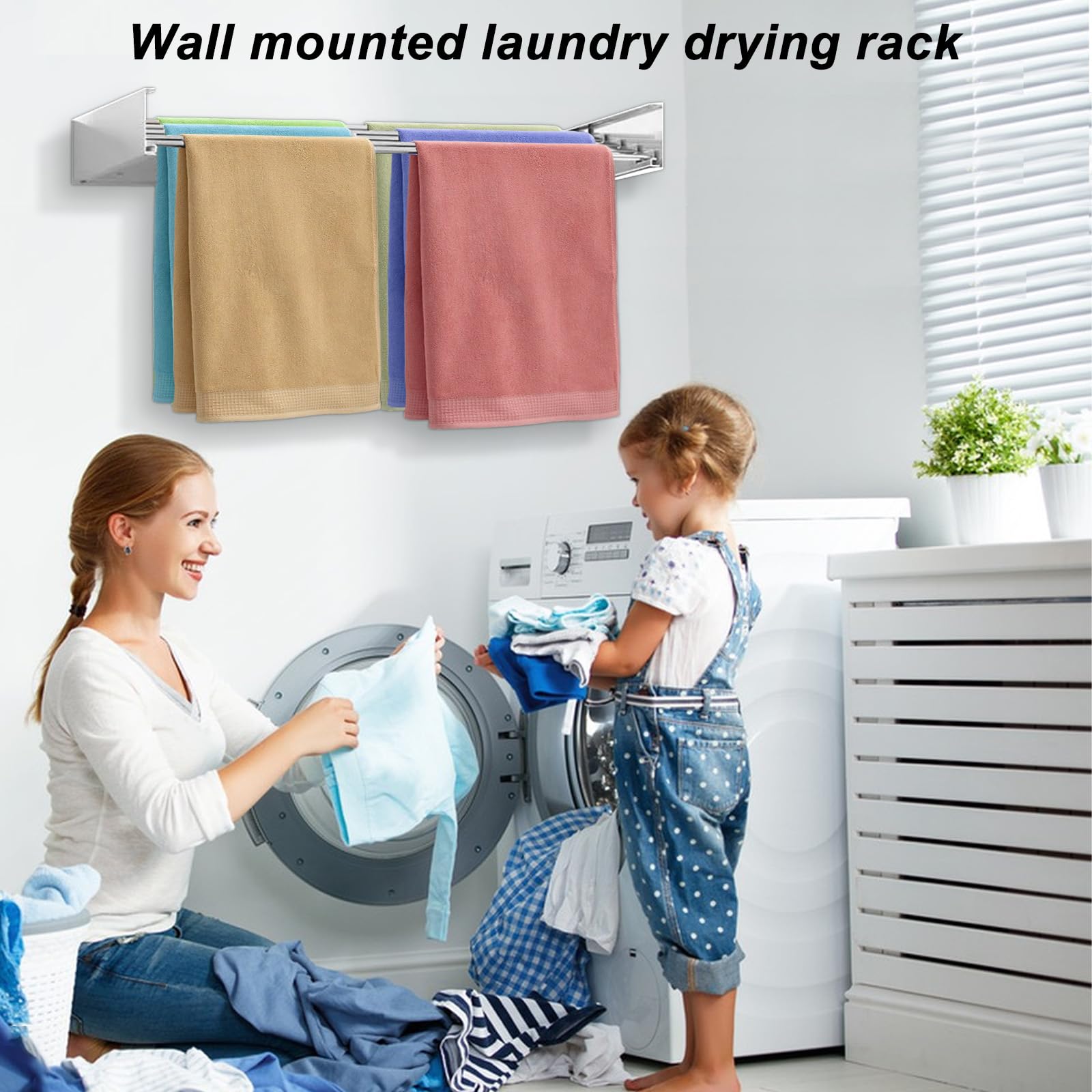 Hlimior Wall Mounted Drying Rack,Laundry Drying Rack Collapsible, 31.5" Wide Wall Mounted Drying Rack, 100% Aluminum Rods Space Saving Clothes Drying Rack for Laundry Room, 60 lb Capacity (White)