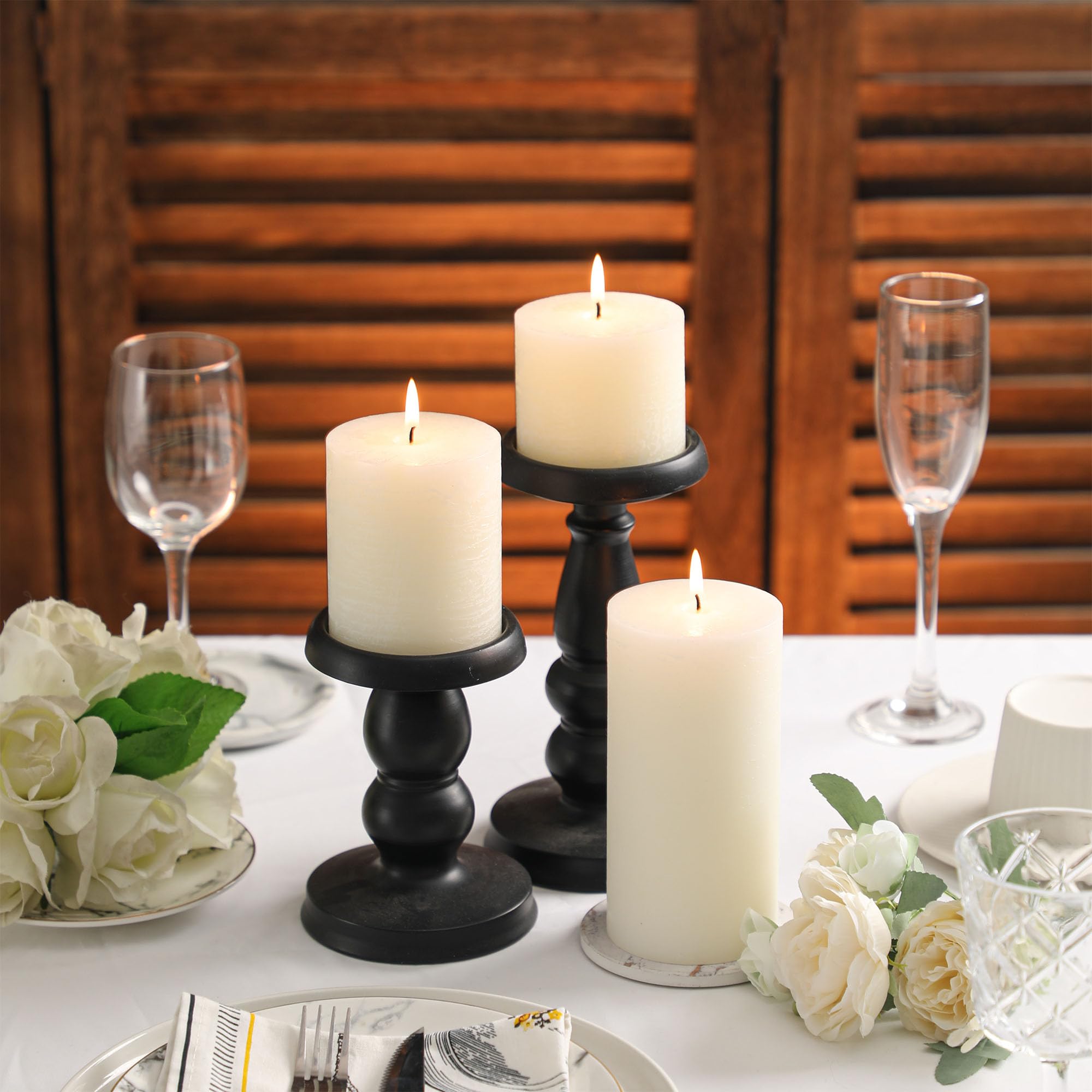 3x4 Inch White Pillar Candles Set of 3 - Hand-Poured Unscented Candles, Long Clean Burning, Large Big Candles, Smokeless Dripless Candles for Dinner Table, Wedding, Home, Bathroom, Rustic Decor