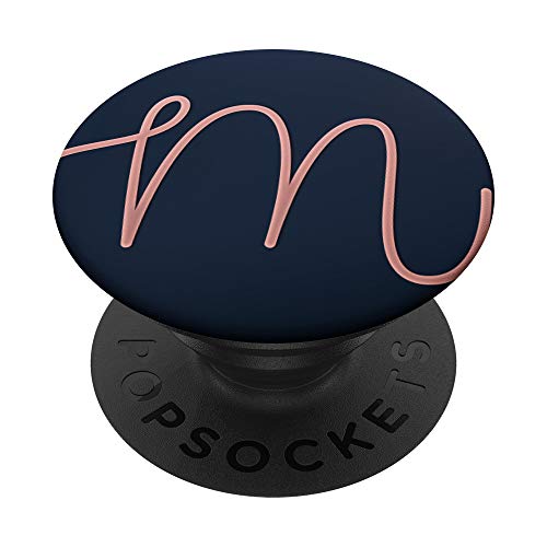 Golden Rose Pink Initial Letter-M On Dark Navy Blue PopSockets Swappable PopGrip