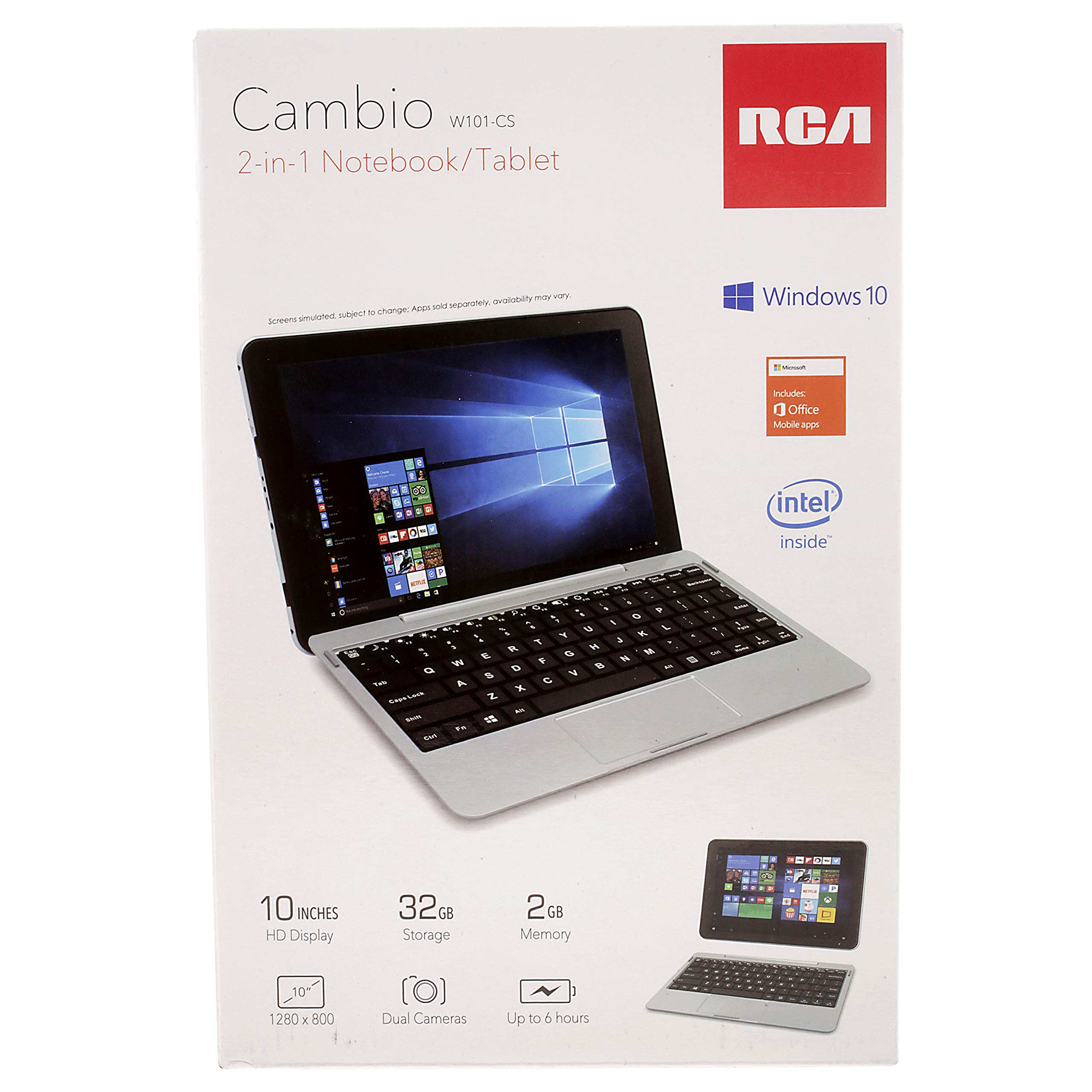 RCA 2018 Newest Premium High Performance Cambio 10.1" 2-in-1 Touchscreen Tablet PC Intel Quad-Core Processor 2GB RAM 32GB Hard Drive Webcam WiFi Microsoft Office Mobile Bluetooth Windows 10-Silver