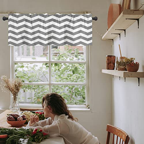 Artwork Store Valances Windows Curtain Simple Chevron Zig Zag Gary and White Ripple Kitchen Valances Rod Pocket Window Treatment Short Curtains Valance for Window 1 Panel,42 by 18 inches