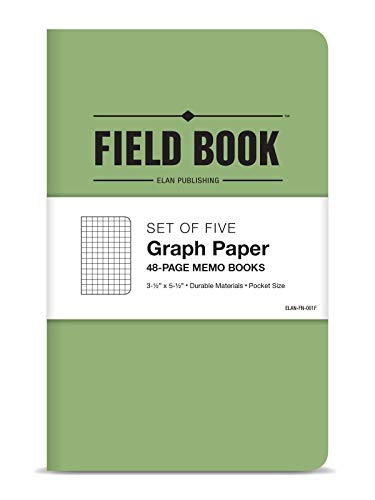 Elan Publishing Company Field Notebook/Pocket Journal - 3.5"x5.5" - Green - Graph Memo Book - Pack of 5