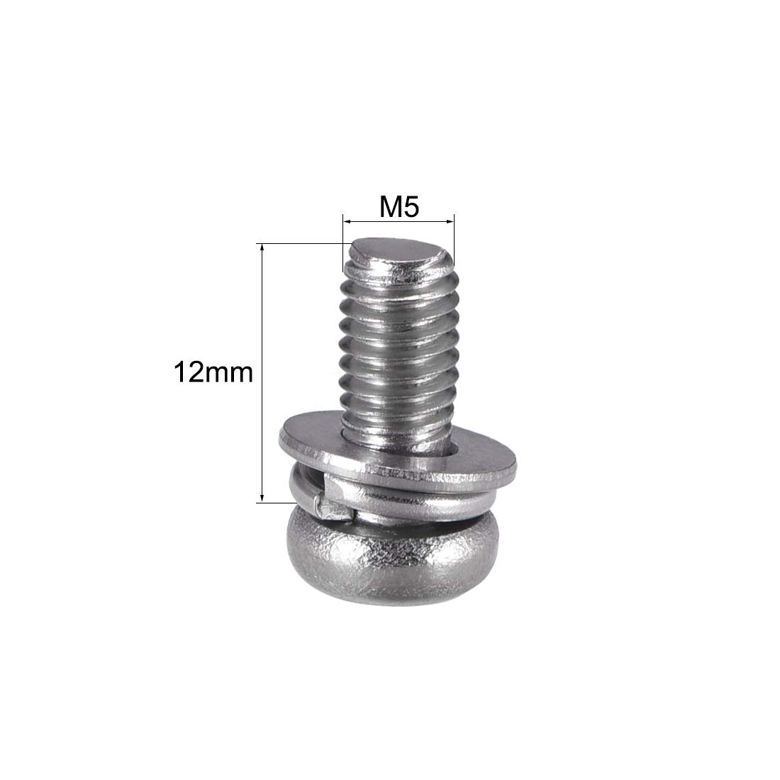 uxcell M5 x 12mm Stainless Steel Phillips Pan Head Machine Screws Bolts Combine with Spring Washer and Plain Washers 5pcs