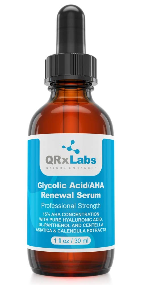 QRxLabs Glycolic Acid/AHA 15% Renewal Serum for Face - Brightening, Smoothing, Exfoliant for Night & Day - Fine Lines, Dark Spots & Wrinkles Treatment - Glycolic Acid 15% Serum - 1 fl oz Bottle