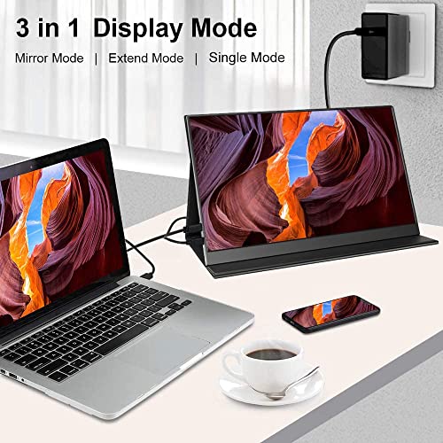 HONGO Portable Monitor Extremely Thin 15.6 Inch FHD 1080P Computer Gaming Dual Monitor USBC Display for Laptop PC Phone Xbox PS4 Switch, Smart Stand Included