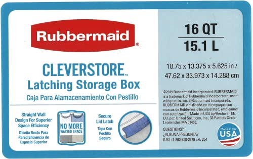 Rubbermaid Cleverstore Clear 16 Qt/4 Gal, Pack of 6 Stackable Plastic Storage Containers with Durable Latching Clear Lids, Visible Organization, Great for Classroom, Underbed, and Kitchen Storage