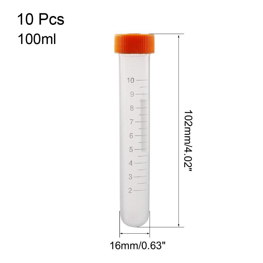 uxcell 10 Pcs 10ml Plastic Centrifuge Tubes with Screw-on Cap, Polypropylene Graduated Micro Centrifuge Tube, Round Bottom, Orange, Storage Container for Beads Sample Lab