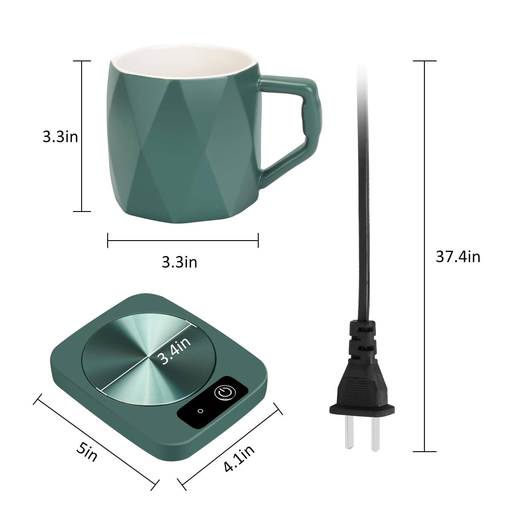 Coffee Warmer with Ceramic Mug, Electric Coffee Warmer for Desk Home Office, 131℉ Temperature Control, 16 Watt, Smart Coffee Cup Warmer for Heating Coffee, Milk, Tea