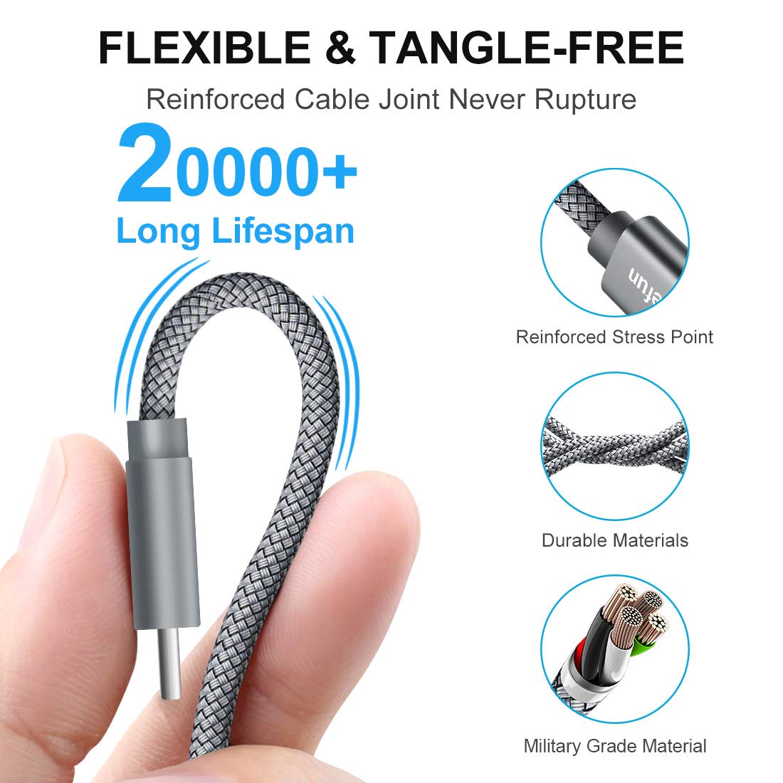 CLEEFUN USB C Cable, USB to USB C Cable Braided, [5 Pack, 3/3/6/6/10 ft] Type C Charger Fast Charging Cable for iPhone 15 Pro Max/Pro/Plus, for Samsung Galaxy S24 S23 S22 S21 S20 Ultra S10, Moto,Pixel