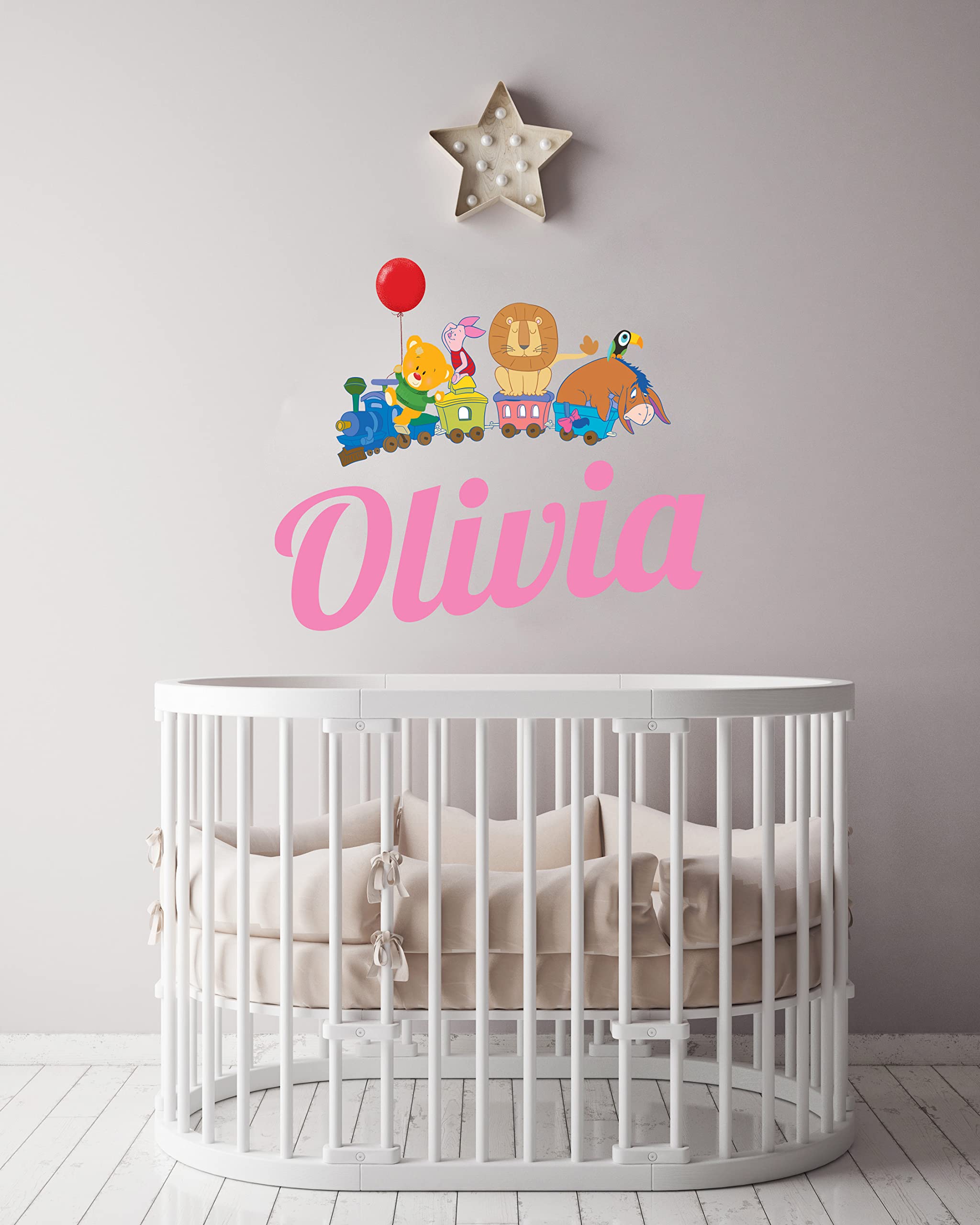 Teddy Bear and Pooh Friends Custom Name Wall Decal - Personalized Nursery Name -Wall Decal for Nursery Decoration playroom Decoration (Wide 20"x16" Height Inches)