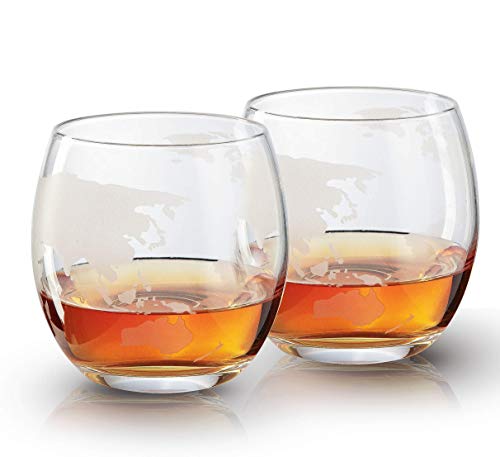 Etched World Decanter whiskey Globe - The Wine Savant Whiskey Gift Set Globe Decanter 750 ml with Antique Ship, Whiskey Stones and 4 World Map 10oz Glasses, Great Gift - Alcohol Related Gift, HOME BAR