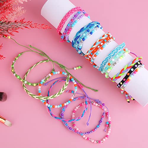 24 Pieces Surfer Woven Friendship Bracelet Handmade Braided Bracelets Adjustable Boho String Bracelets Jewelry for Women