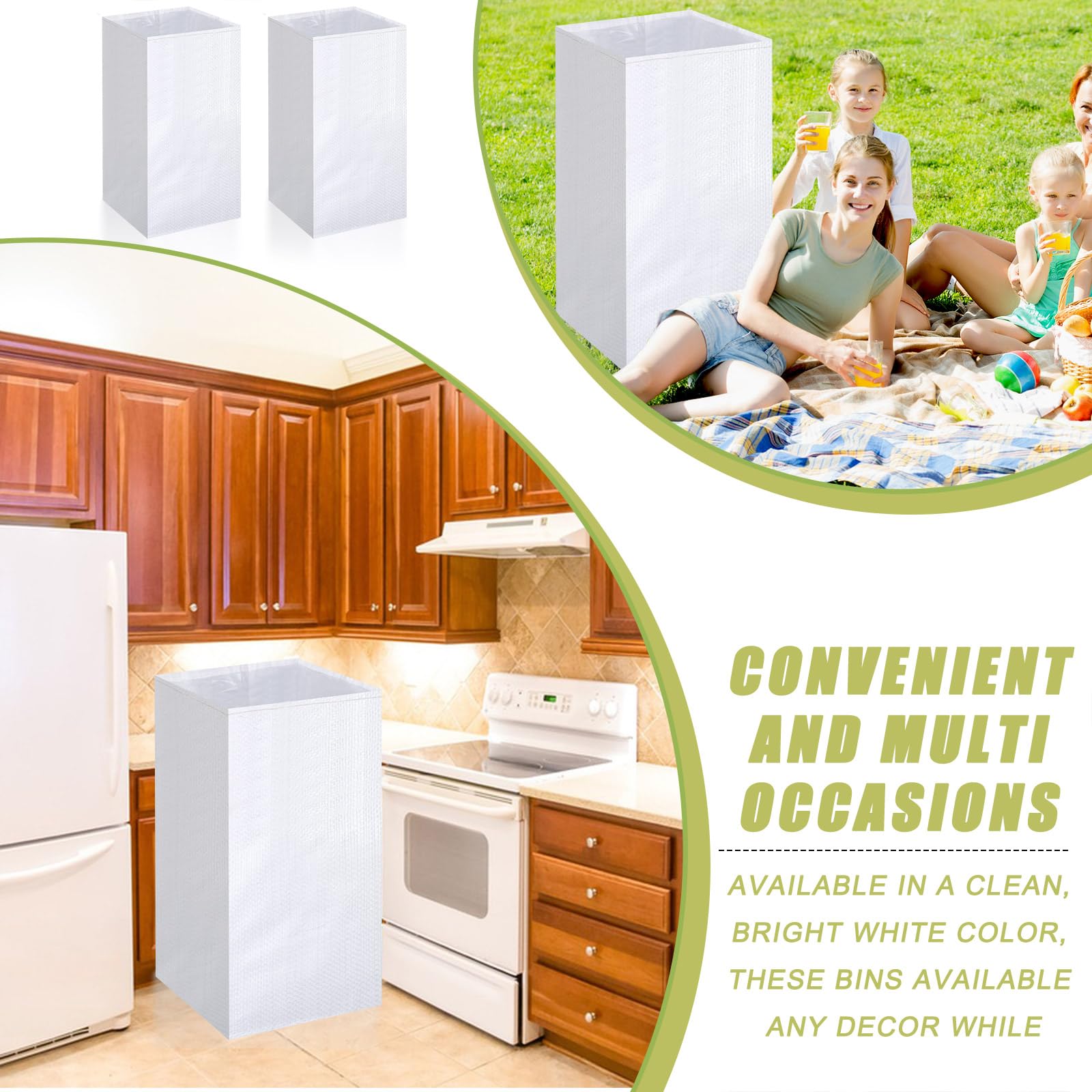 4 Count 40 Gallon Disposable Trash Cans with Waterproof Lining for Events, Reusable Sturdy Garbage Bins for Parties and Weddings, XL Size Trash Can Bin for Garbage and Recycling, 16 x 16 x 31 Inch