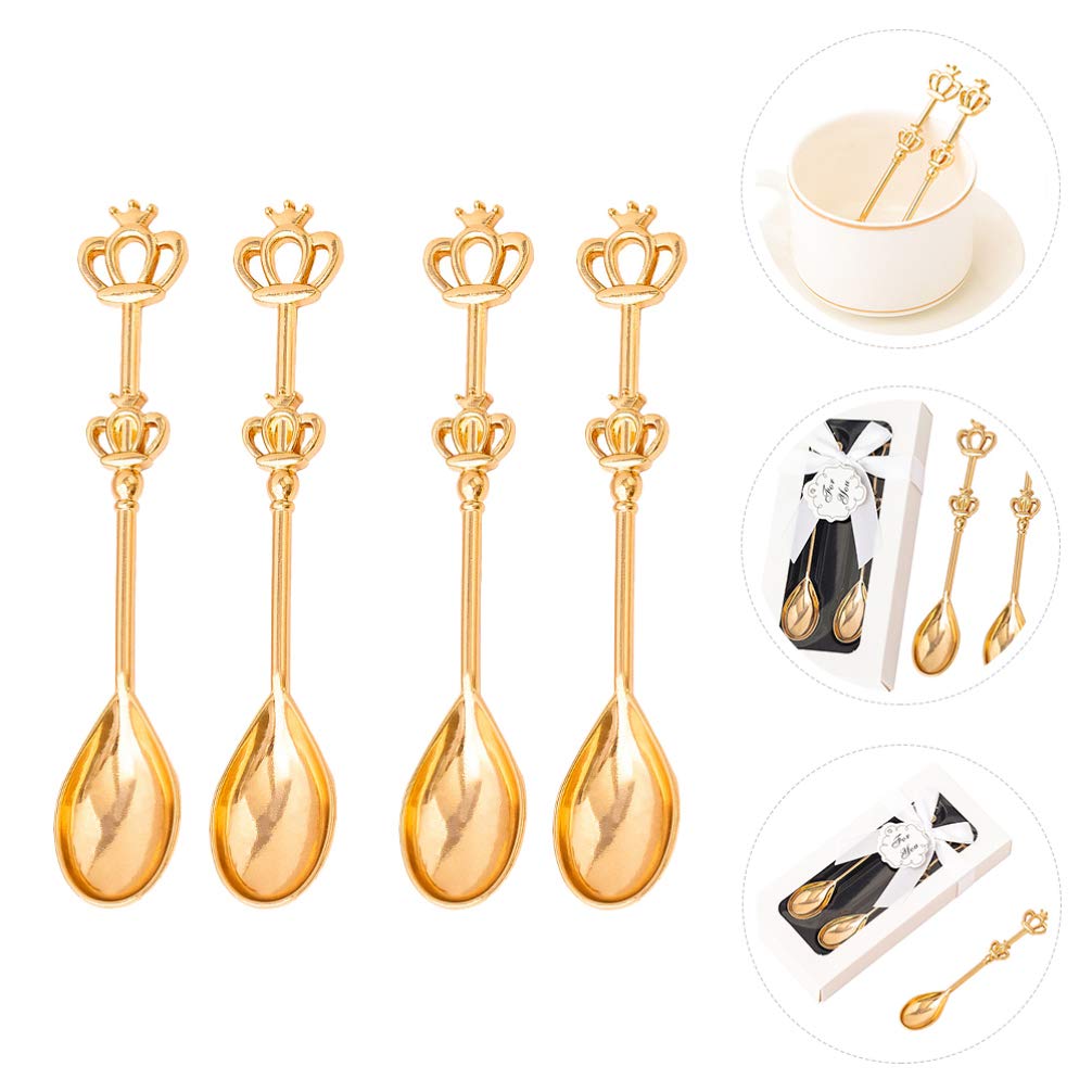 ABOOFAN 8PCS Stainless Steel Golden Coffee Cake Spoon Crown Cake Spoons Small Teaspoon for Ice-Cream, Soup, Salt, Sugar, Tea Stirring