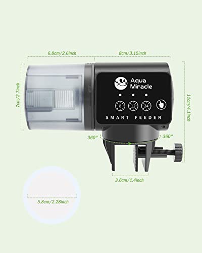 AquaMiracle Automatic Fish Feeder for Aquarium, Fish Feeder Automatic Dispenser with Timer Fish Food Timer Fish Food Vacation Feeder Auto Fish Feeder, for Granules Pallets Strips, Volume Adjustable