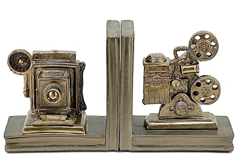 Bellaa Decorative Bookends Vintage Antiques Camera Projector Book Ends Office Library Bookshelves Support Artist Designer Photographer Art Director Creative Gifts Boho Farmhouse Home Decor