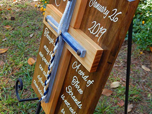 A cord of Three Strands, Wood Cross, Braids Sign, Rustic Wedding Ideas, Wall Decor 20 T X 14 W