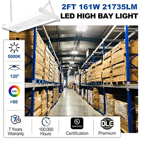 ELECALL Linear LED High Bay Light 21735LM 161W 2FT 5000K (600W HPS Eqv.) Warehouse Light for Workshops Garages Shop, Hanging and FlushMount, 0-10V Dimmable, UL DLC,6 Lamp Fluorescent Replacement