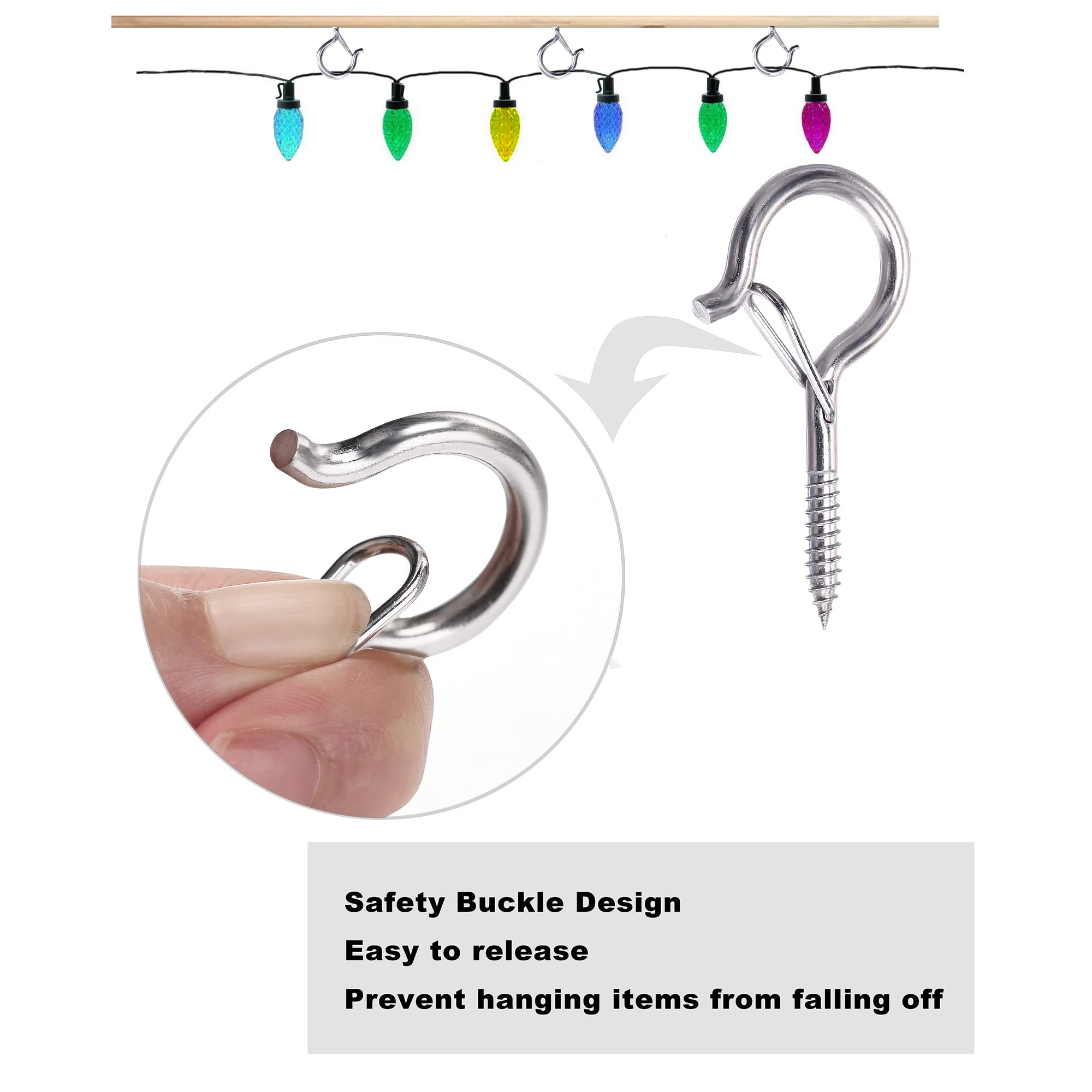 PlusRoc 20 Pack Stainless Steel Hooks for Hanging Christmas Xmas String Lights Outdoor Plants, 2.2 Inch Silver Cup Hooks Screw in Ceiling Hooks Eye Hook Q-Hanger, Wall Mount Ceiling Mount