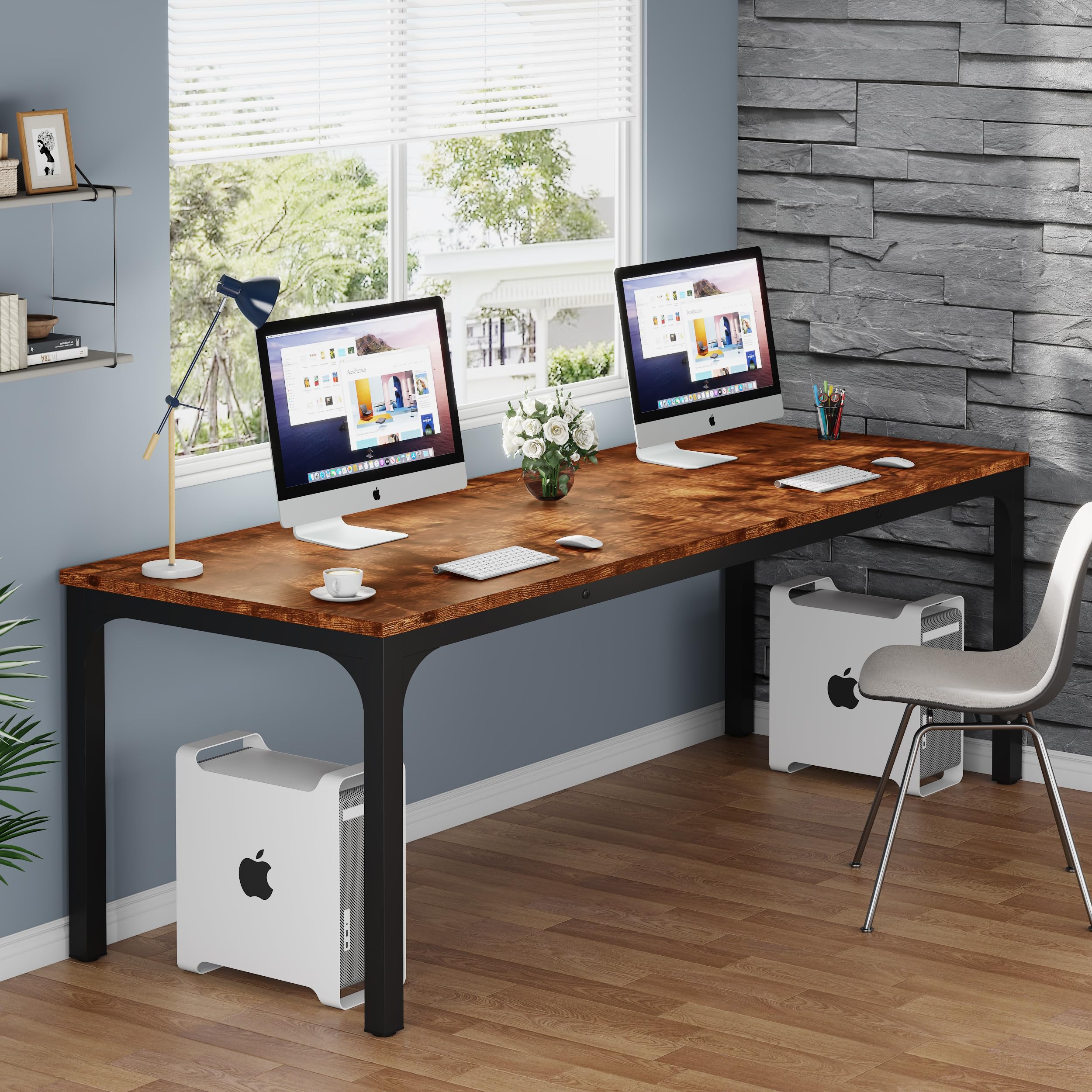 Vagaconl Computer Long Desk, 2 Person Desk, 78.7 inch Extra Long Desk,Work Table for Home Office,Gaming,Brown