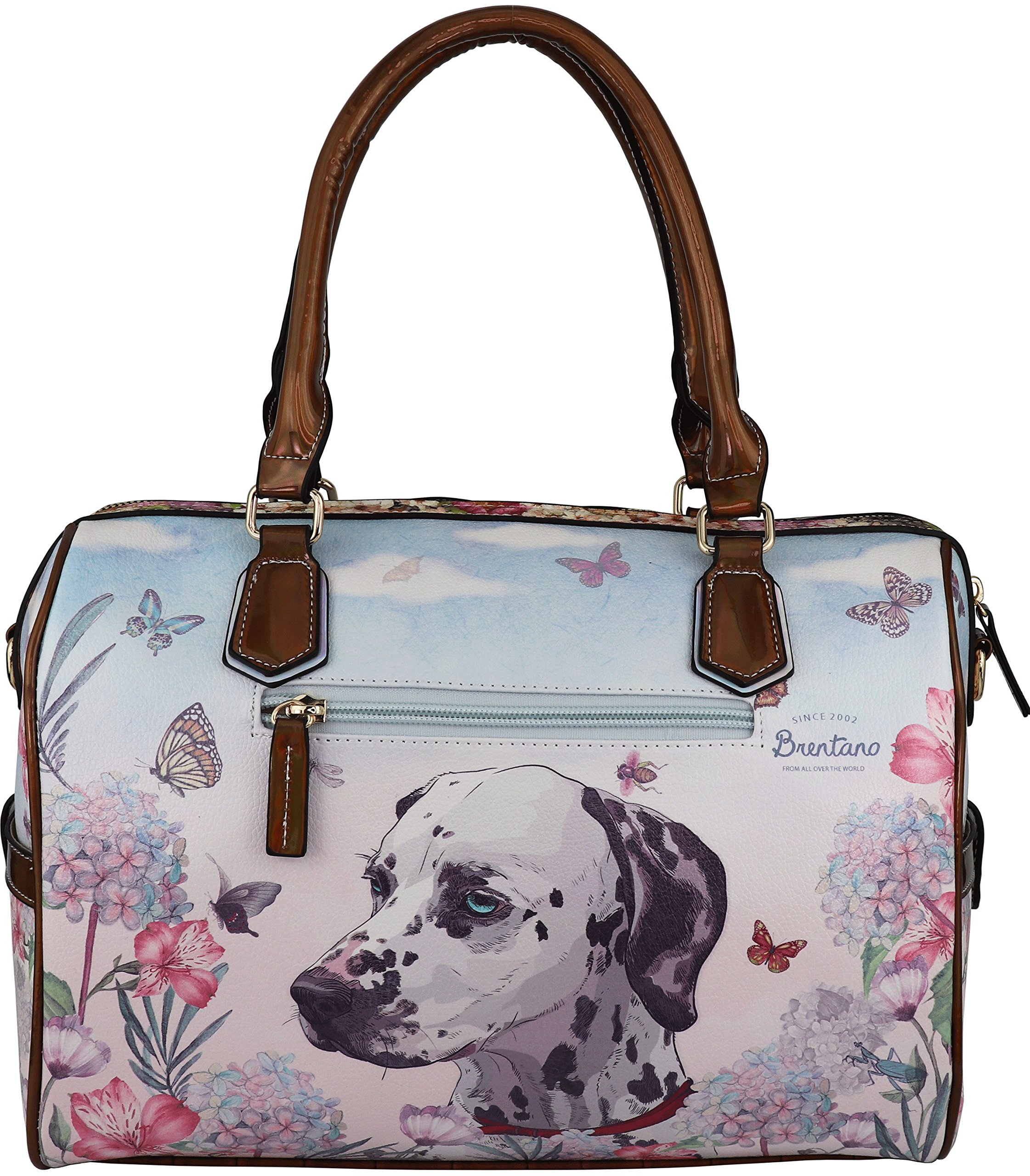 B BRENTANO Vegan Cute Animal Graphic Top Handle Boston Shoulder Bag with Rhinestones (Cozy Dog Wagon.)