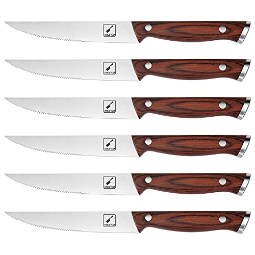 imarku Steak Knives, Steak Knives Set of 6, Japanese HC Steel Premium Serrated Steak Knife Set with Ergonomic Handle and Gift Box