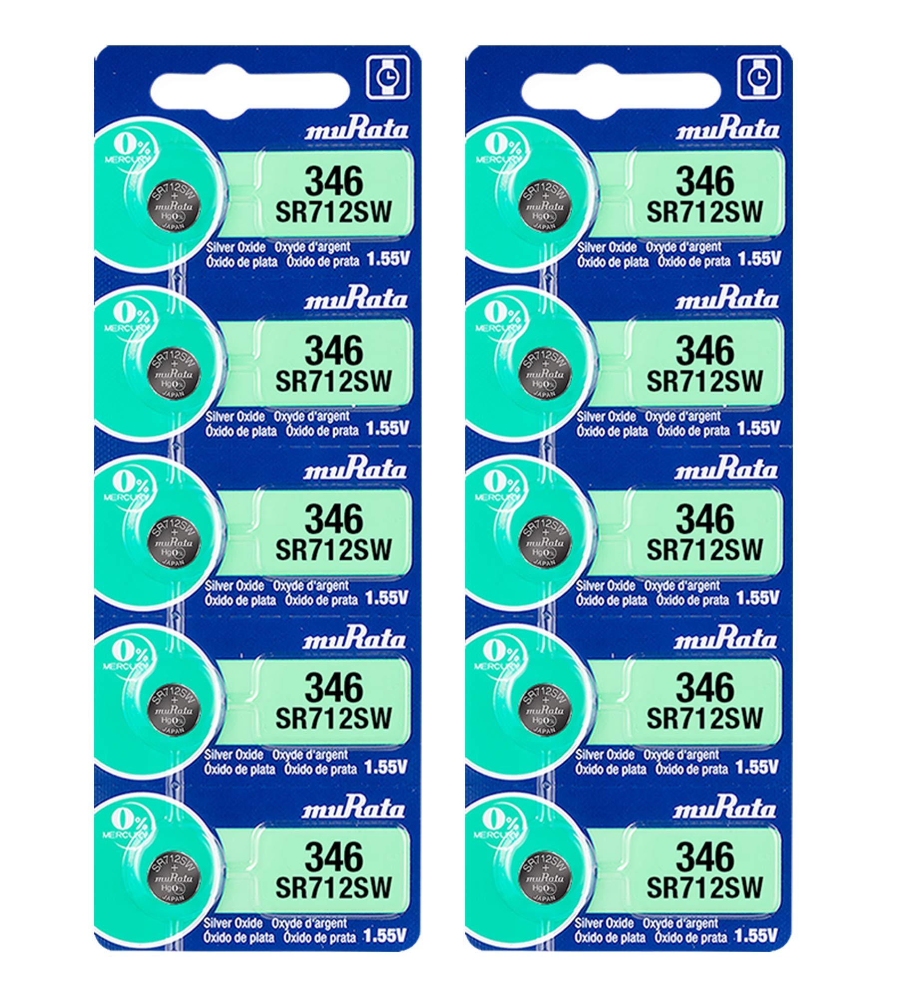 Murata 346 Battery SR712SW 1.55V Silver Oxide Watch Button Cell (10 Batteries)