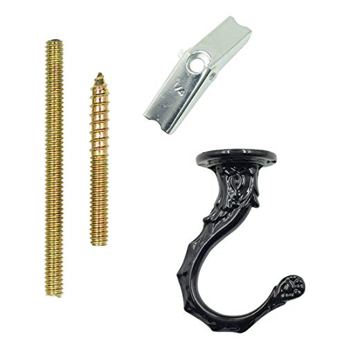 Hxchen 65mm/2.6" Ceiling Hooks - Heavy Duty Swag Hook with Steel Screws Bolts and Toggle Wings for Hanging Plants Ceiling Installation Cavity Wall Fixing Black - (2 Sets)