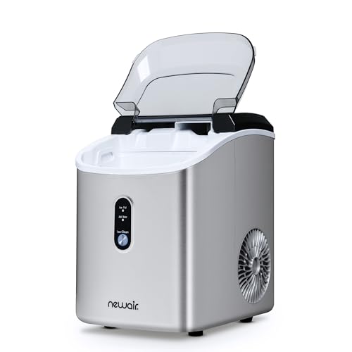 Newair Nugget Countertop Ice Maker Machine | 26 lbs. | Sonic Ice Maker in Stainless Steel, Self-Cleaning Function, Refillable Water Tank, Perfect Canes Ice for Kitchens, Offices, Home Coffee Bars