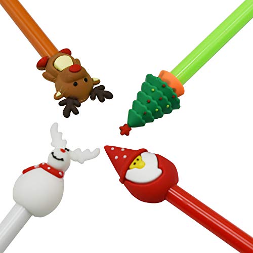 Maydahui 12PCS Christmas Theme RollerBall Pens Black Gel Ink Xmas Tree Snowman Reindeer Santa Claus Shape Pen for Boys Girls Desk Decoration Accessory