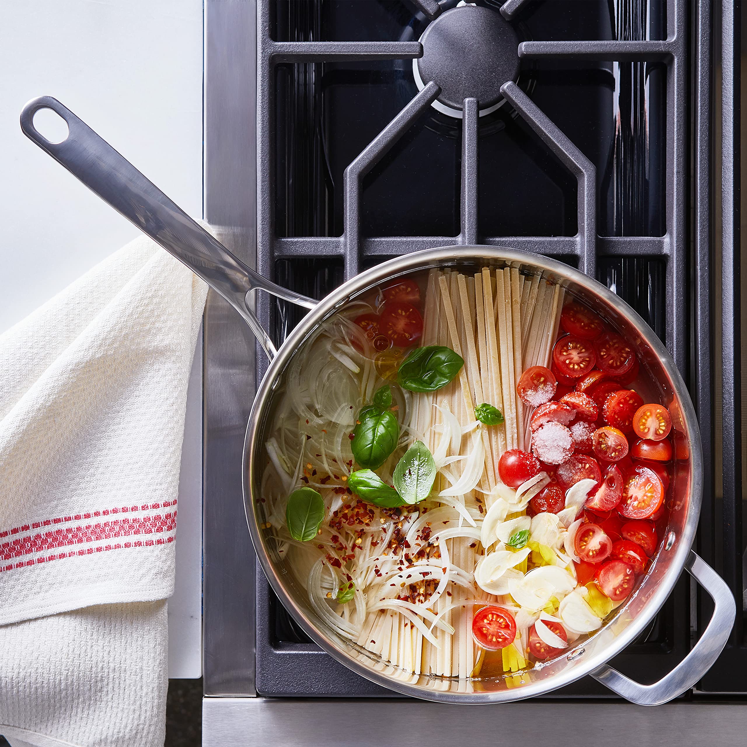 Martha Stewart Delaroux Stainless Steel 4-Quart PFAs Free Premium Ceramic Nonstick Saute Pan w/Tempered Glass Lid